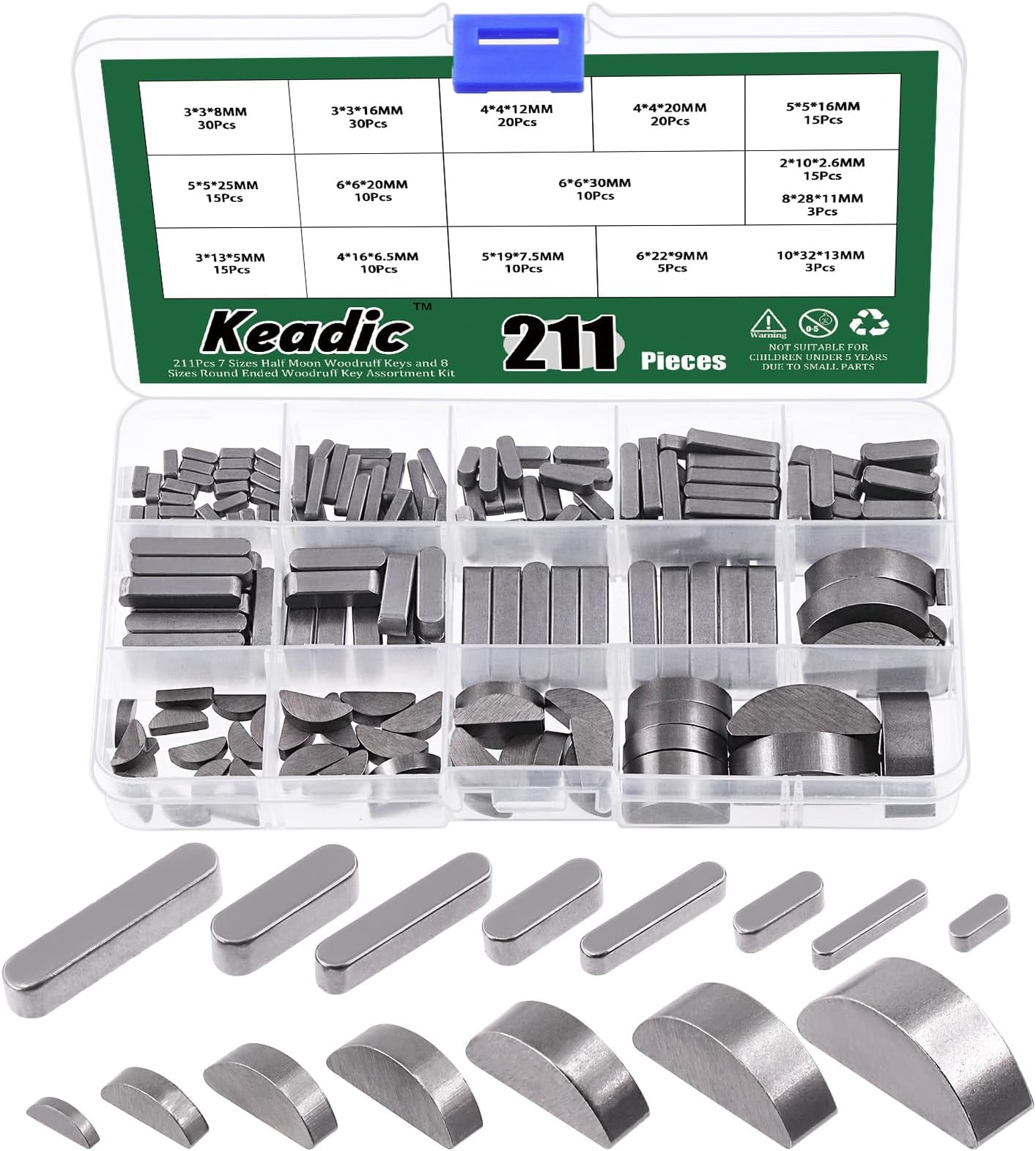 Amazon.com: Keadic 211Pcs 15 Size Metric Woodruff Key Assortment Set ...