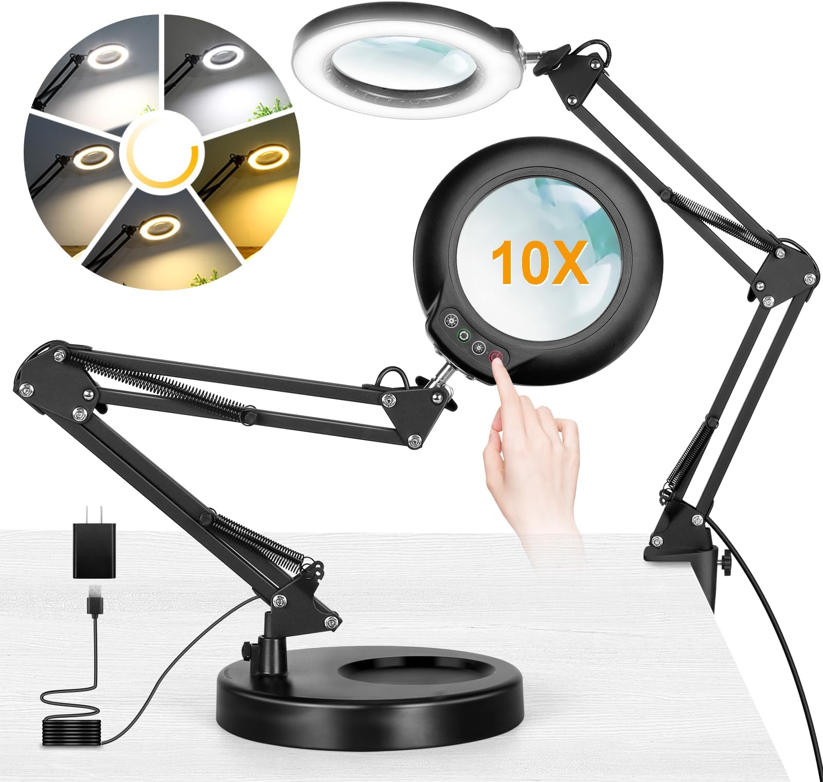 10X 15X Lighted Magnifying Glass for Reading, 2-in-1 Desk Magnifying ...