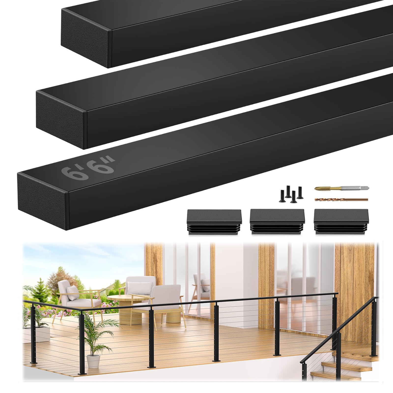 Snapklik.com : Gyykzz 66" Stainless Steel T304 Black Handrail, 3 Pack ...