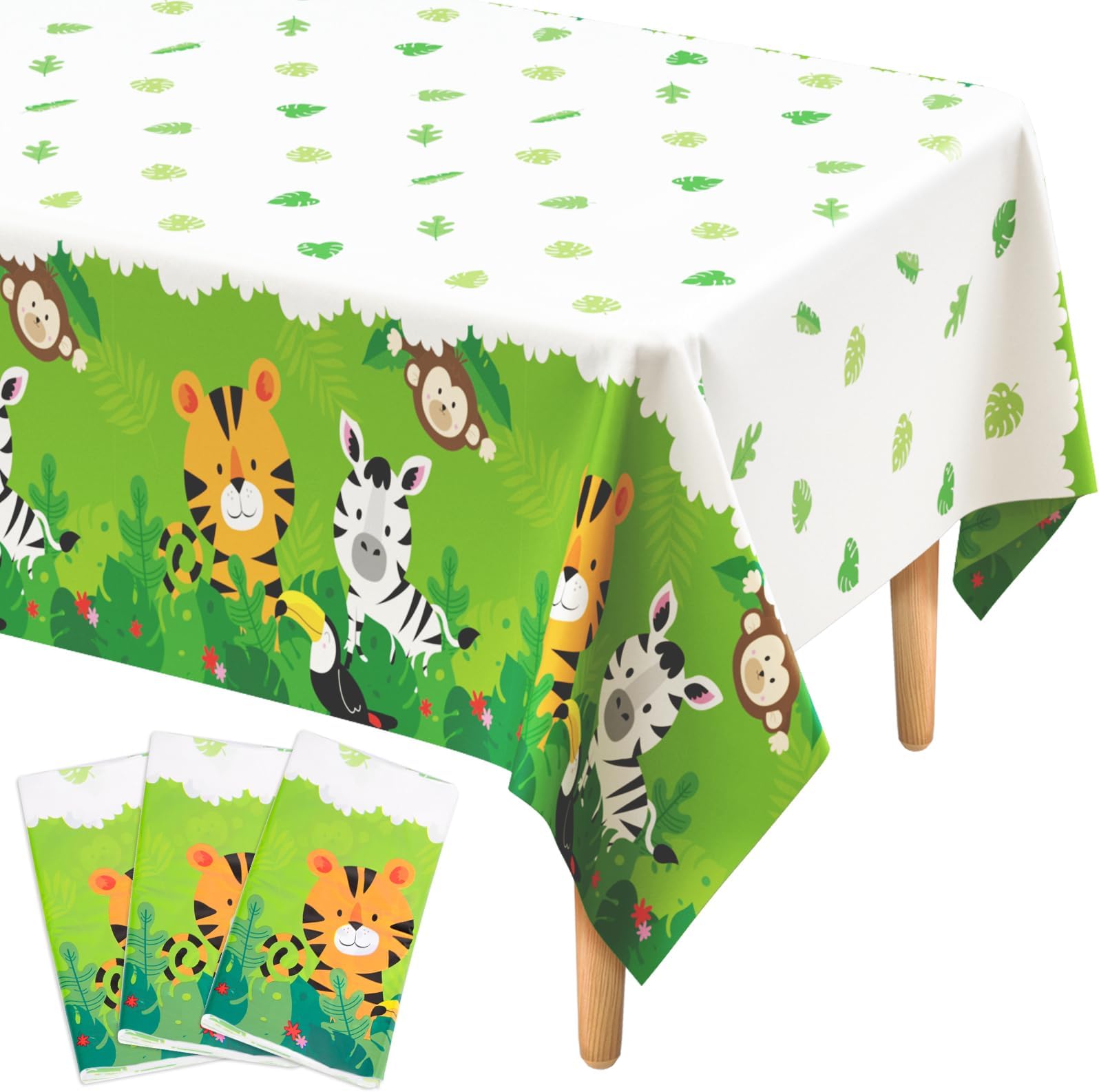 Amazon.com: 3 Piece Jungle Safari Tablecloth, Sage Green Baby Shower ...