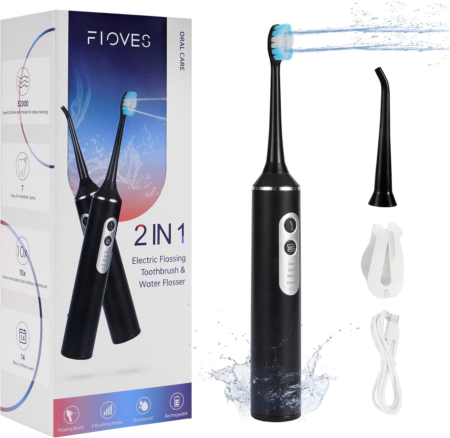 Amazon.com: FLOVES Rechargeable Flossing Toothbrush, Tankless Sonic ...