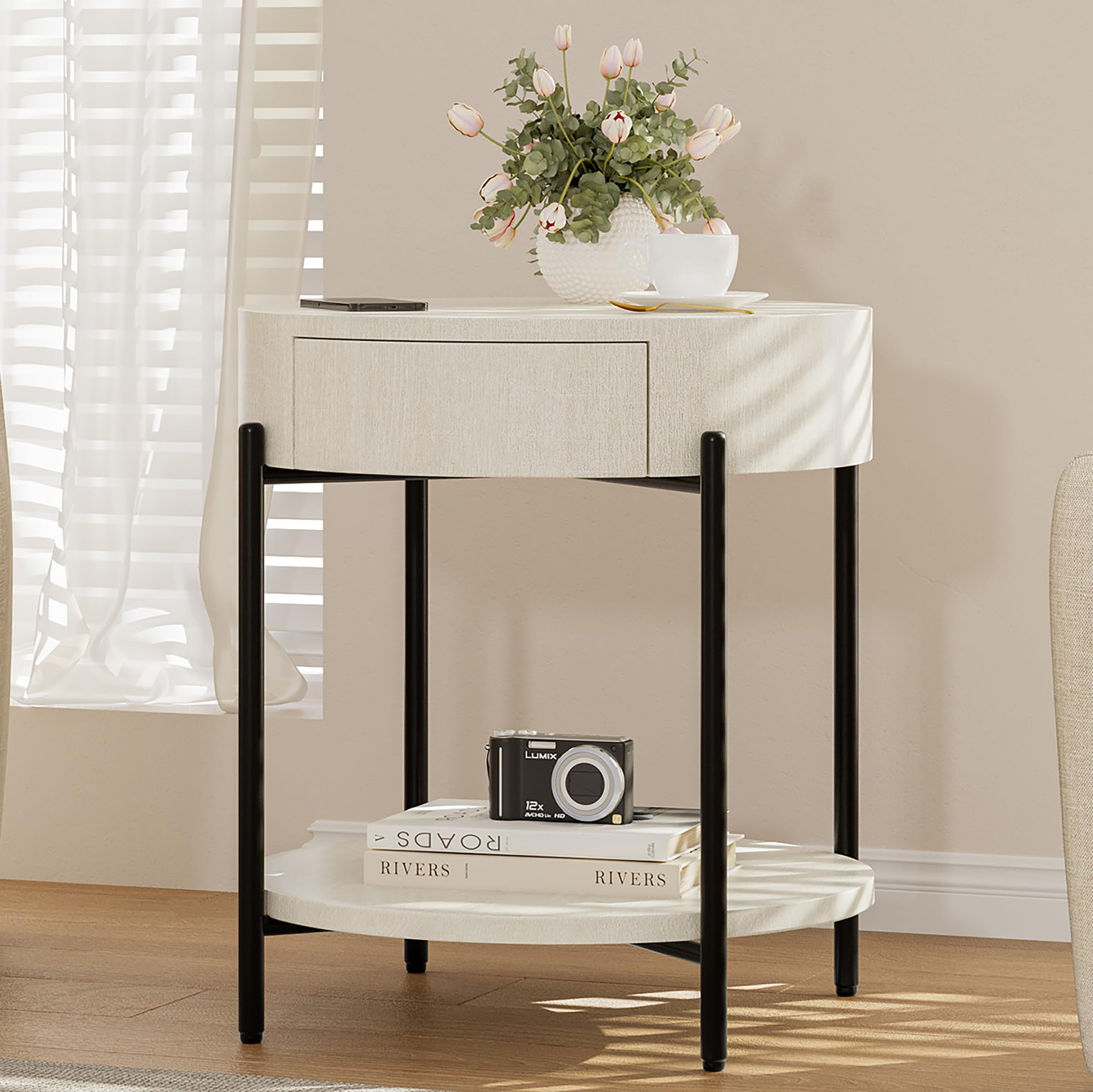 Amazon.com: GarveeHome End Table Round Side Table with Drawer Circle ...