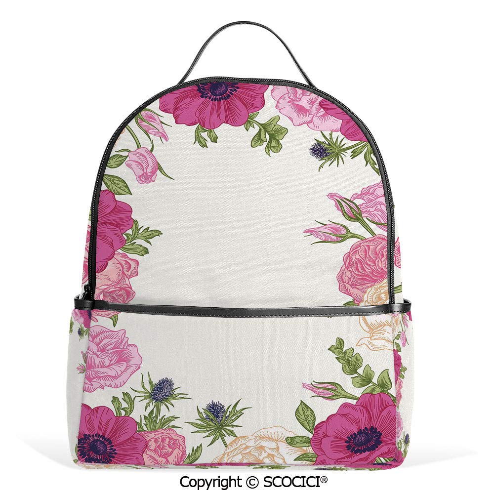 Buy All Over Printed Backpack Pink Rose and Anemone Flowers Frame ...