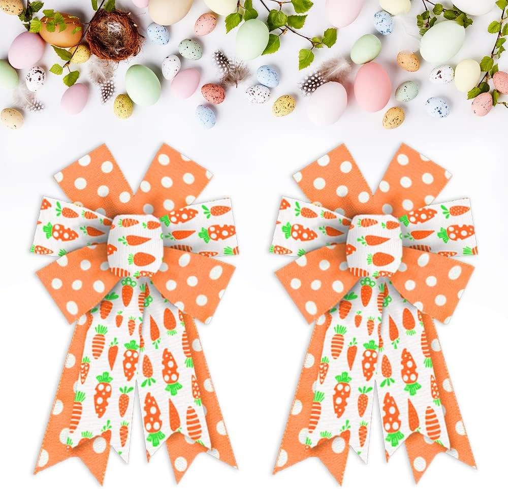 Amazon.com: 2pcs Easter Wreath Bows Easter Decor Bow Orange White Spots ...