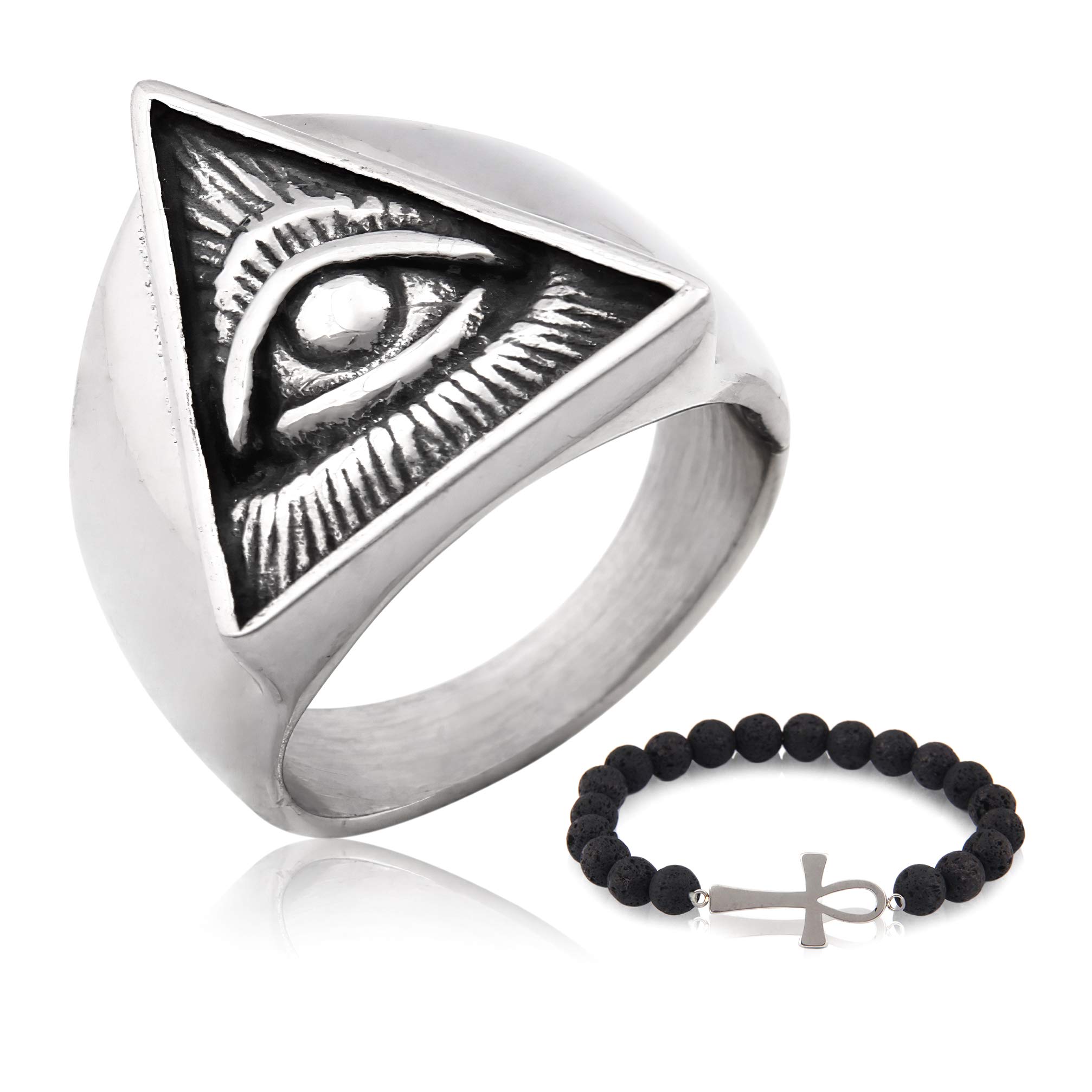 Buy GUNGNEER Stainless Steel Illuminati The All-Seeing-Eye Pyramid Ring ...