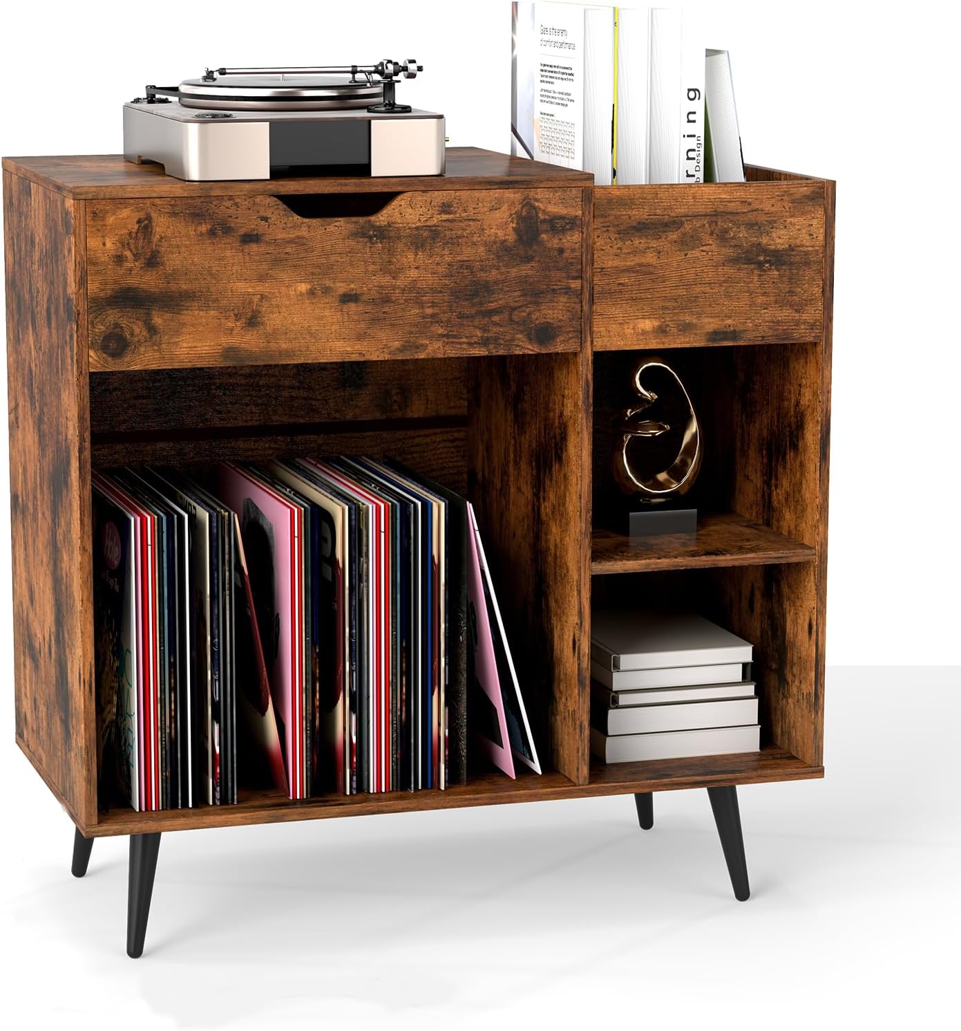 COSTWAY Record Player Stand with Charging Station, Turntable Stand End ...