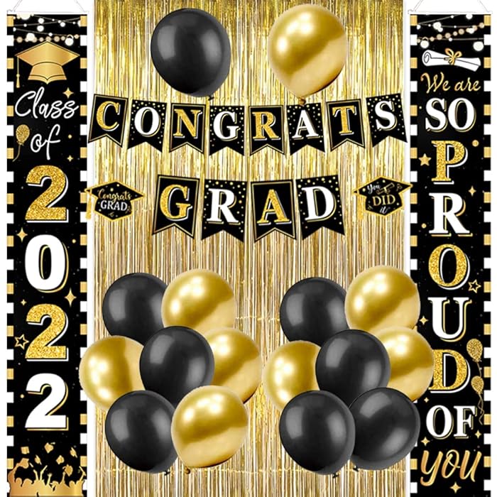 Buy Graduation Party Decorations 2022 Black and Gold Graduation Porch ...
