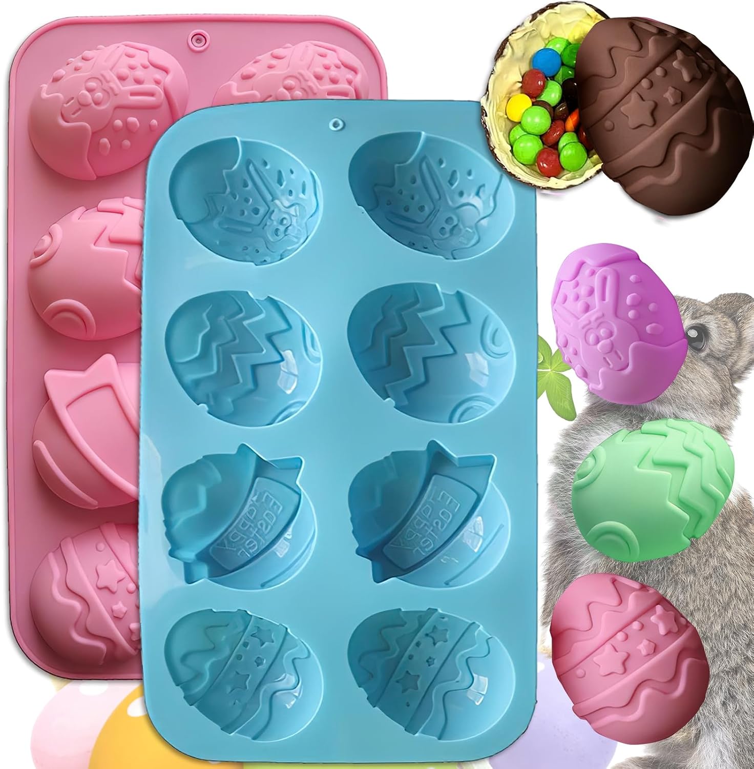 Amazon.com: 2 Pieces Easter Egg Bunny Mold Silicone Molds for Chocolate ...