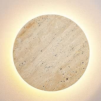 Zouuxn Modern Round Travertine Wall Sconce, Natural Stone Wall Light ...