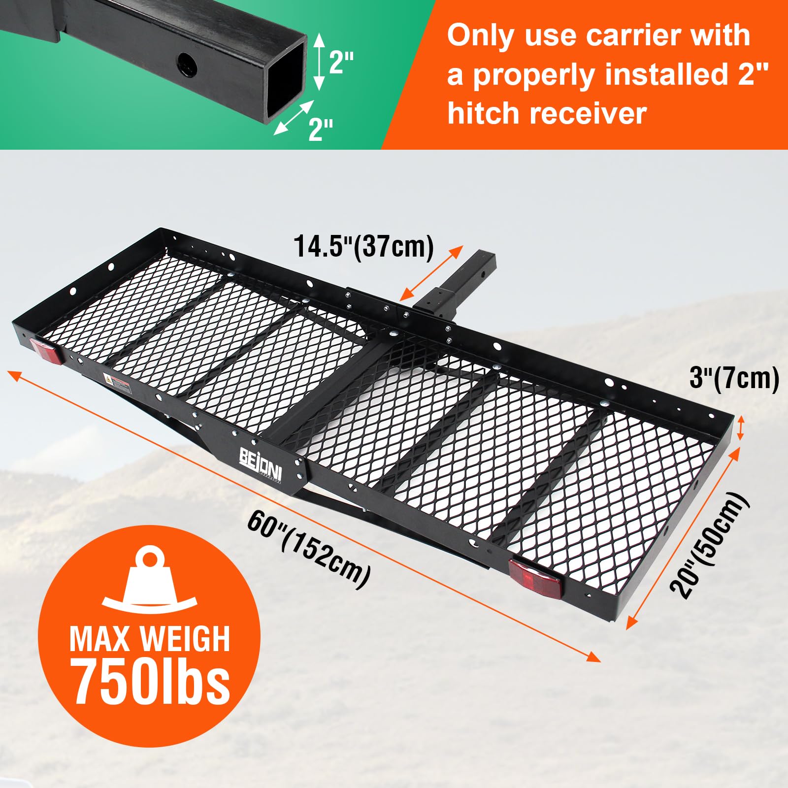 Snapklik.com : 60" L X 20" W Tray Hitch Cargo Carrier, 750 Lbs Capacity ...