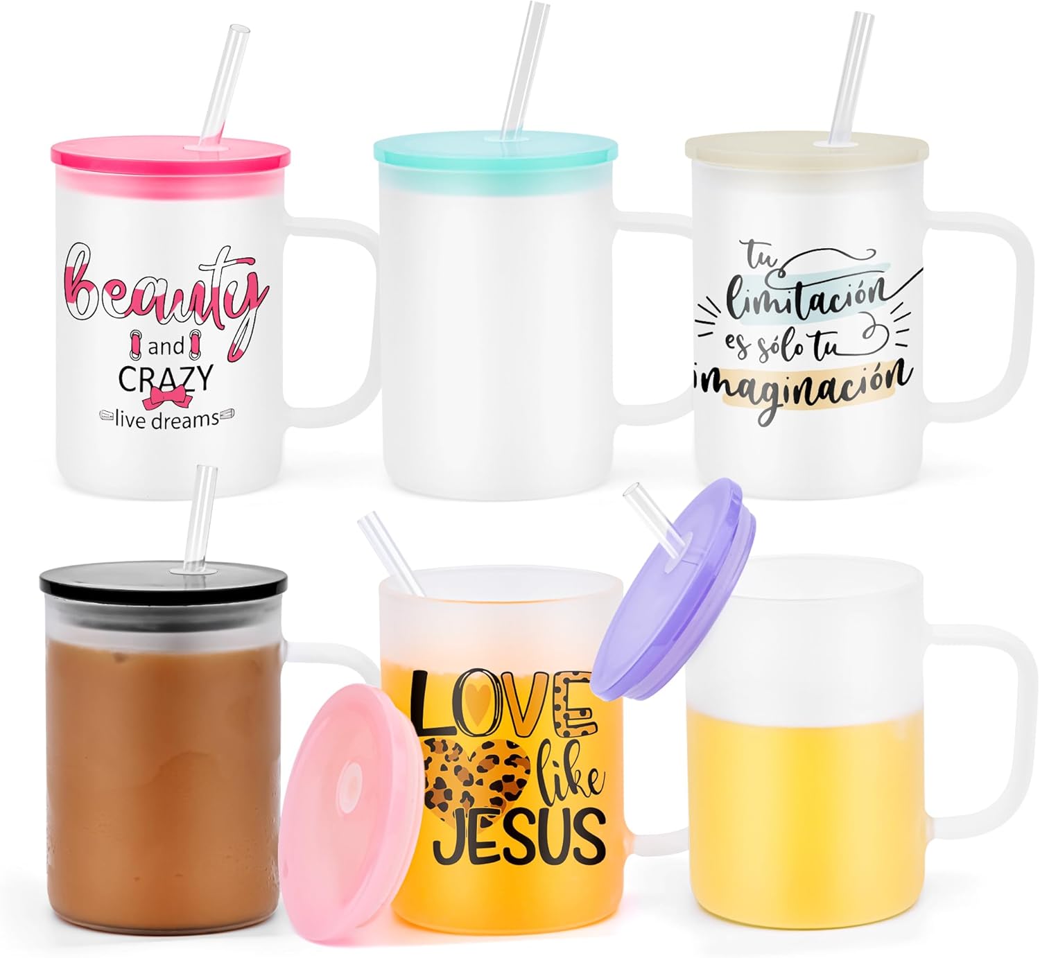 Amazon.com: sweet grain Sublimation Glass Cup with Handle, 6 Pack ...