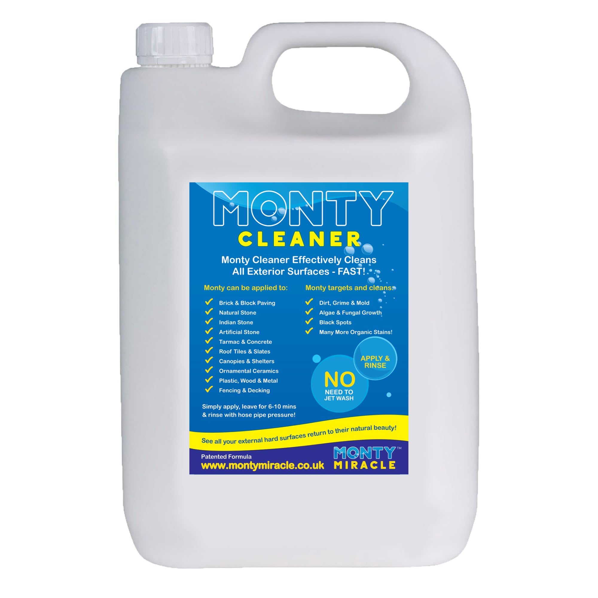 Monty Miracle Fast Patio Cleaner - 5 Litre | Outdoor & Garden Surface ...