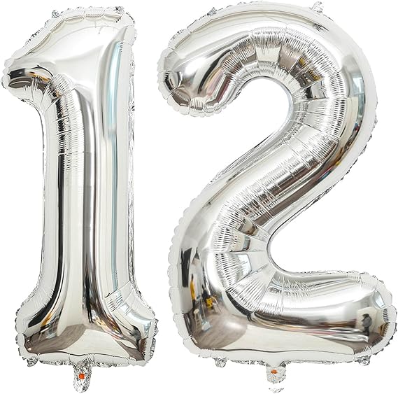 Amazon.com: 40 Inch Silver 12 Number Balloons Jumbo Large Number 12 ...