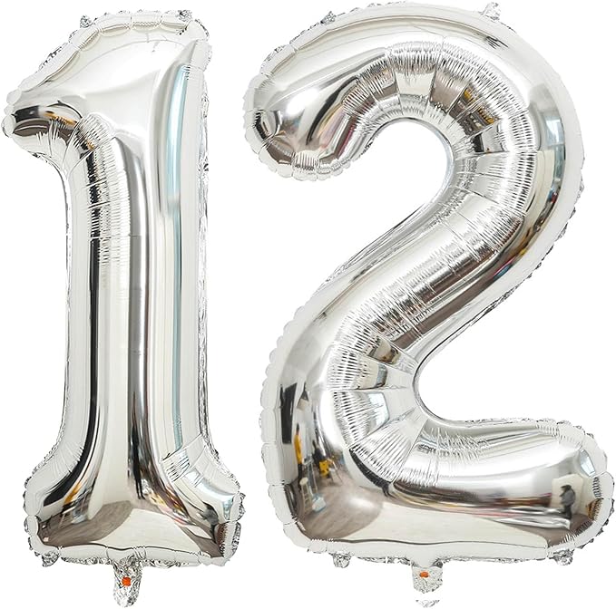 Amazon.com: 40 Inch Silver 12 Number Balloons Jumbo Large Number 12 ...
