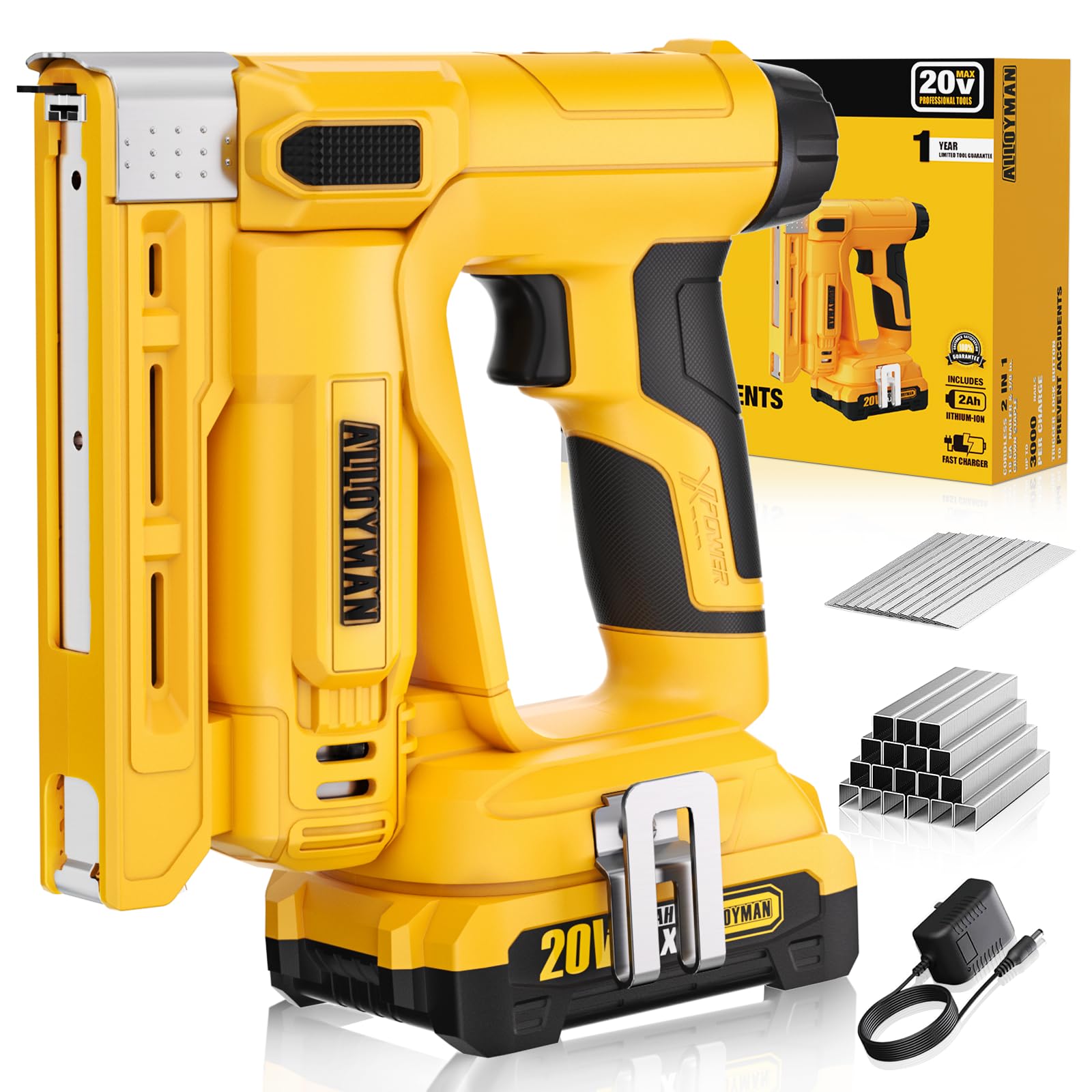 Amazon.com: Alloyman 3/8''Crown Stapler, 18 Gauge 2 in 1 Cordless Brad ...