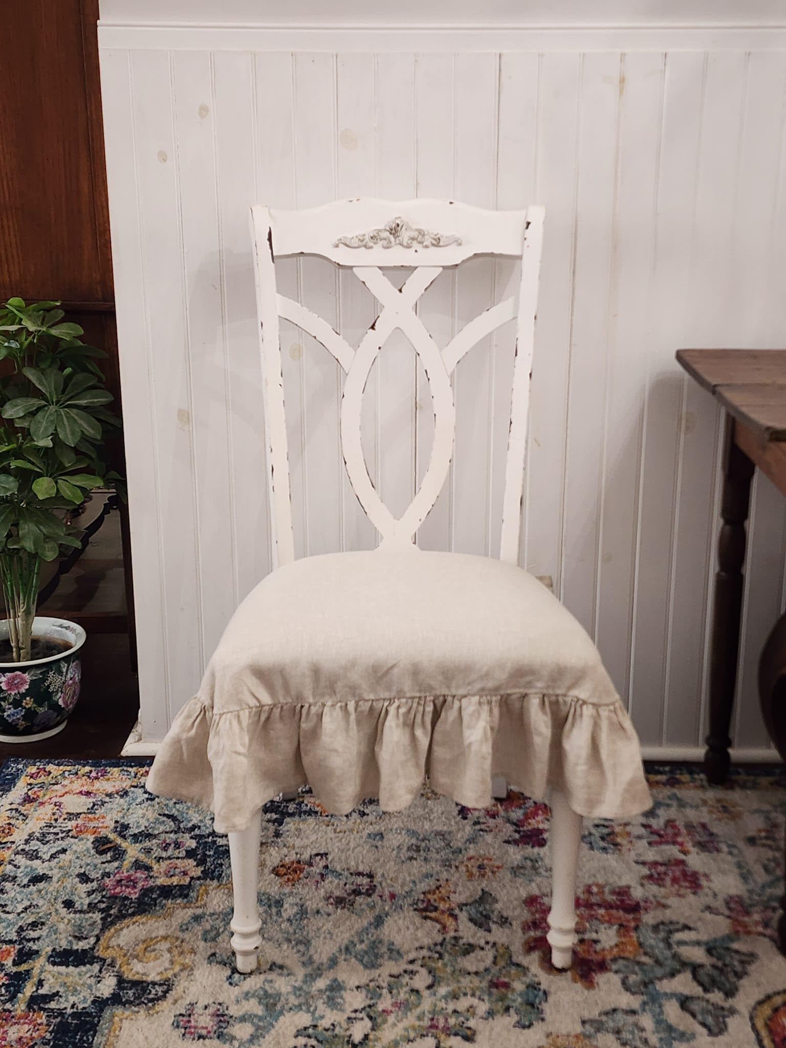 Amazon.com: Linen Dining Chair Slipcover Seat 3 Sided Ruffle : Home ...