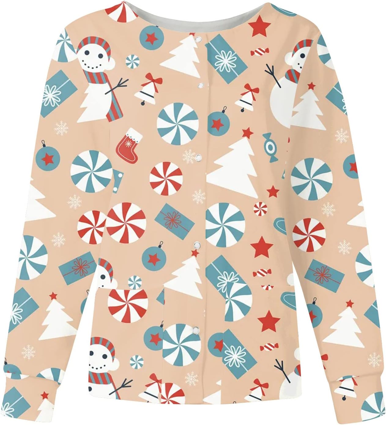 Amazon.com: Printed Scrubs Jacket for Women Christmas O Neck Plus Size ...
