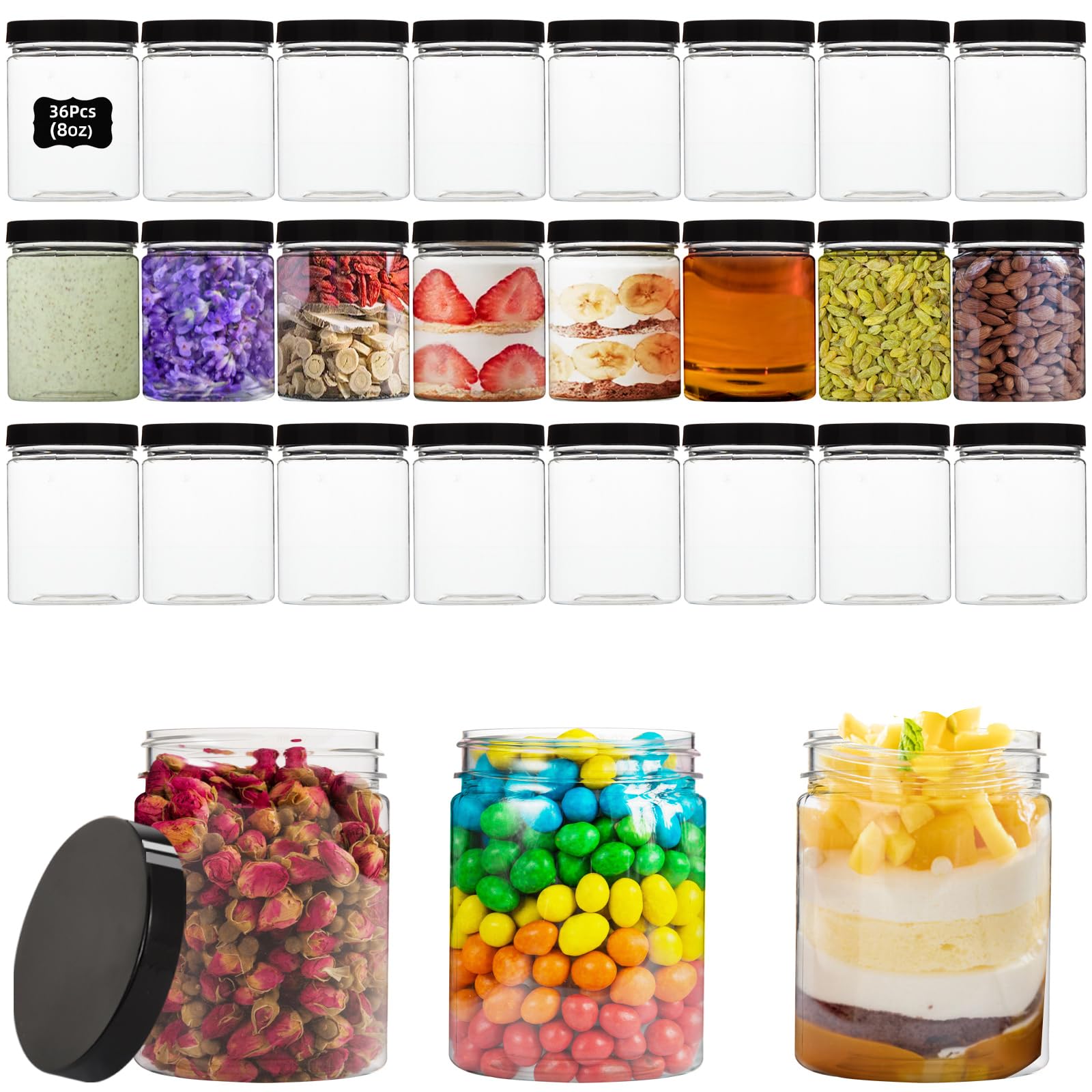 Amazon.com: 8 OZ Plastic Containers with Lids, MUXINCAMP 36 Pack 8 OZ ...