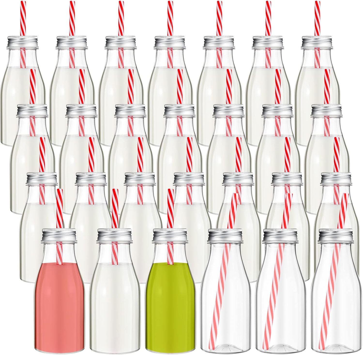 Amazon.com: Irenare 40 Sets Plastic Small Milk Bottles with Straws and ...