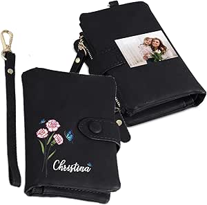 Amazon.com: Amsgedhie Personalized Wallet Women Small with Birth Flower ...