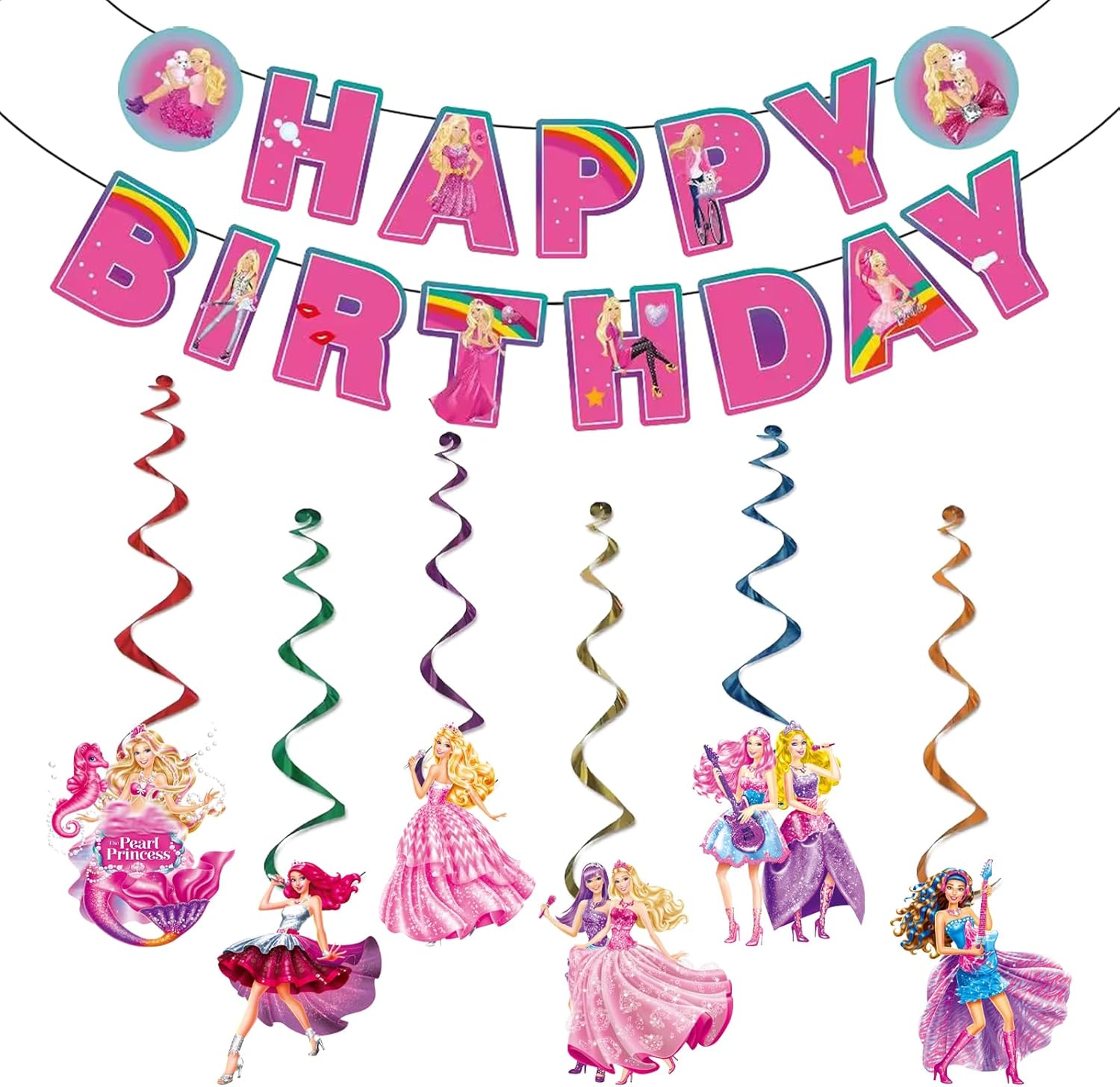 Amazon.com: Princess Happy Birthday Banner With Hanging Swirls Set ...