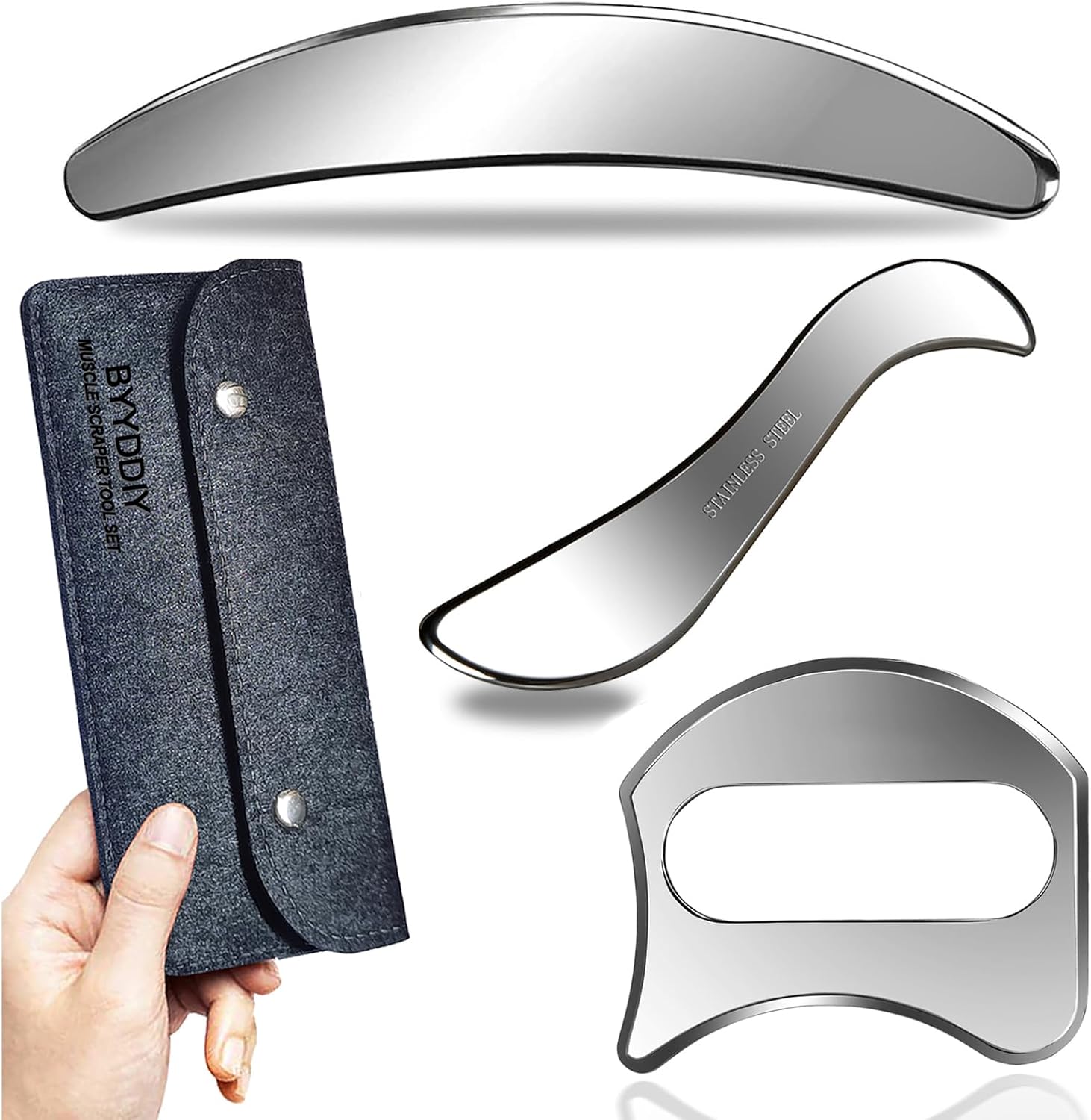 Amazon.com: BYYDDIY New 3 in 1 Stainless Steel Muscle Scraper Tools Set ...