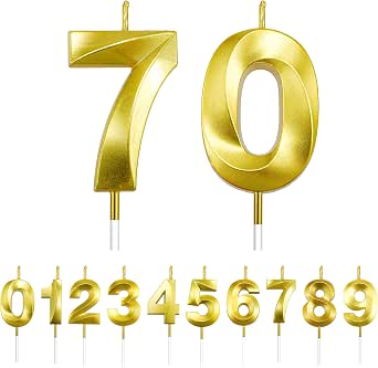 Amazon.com: 70th Birthday Candles Gold Number Candles 70 Happy Birthday ...