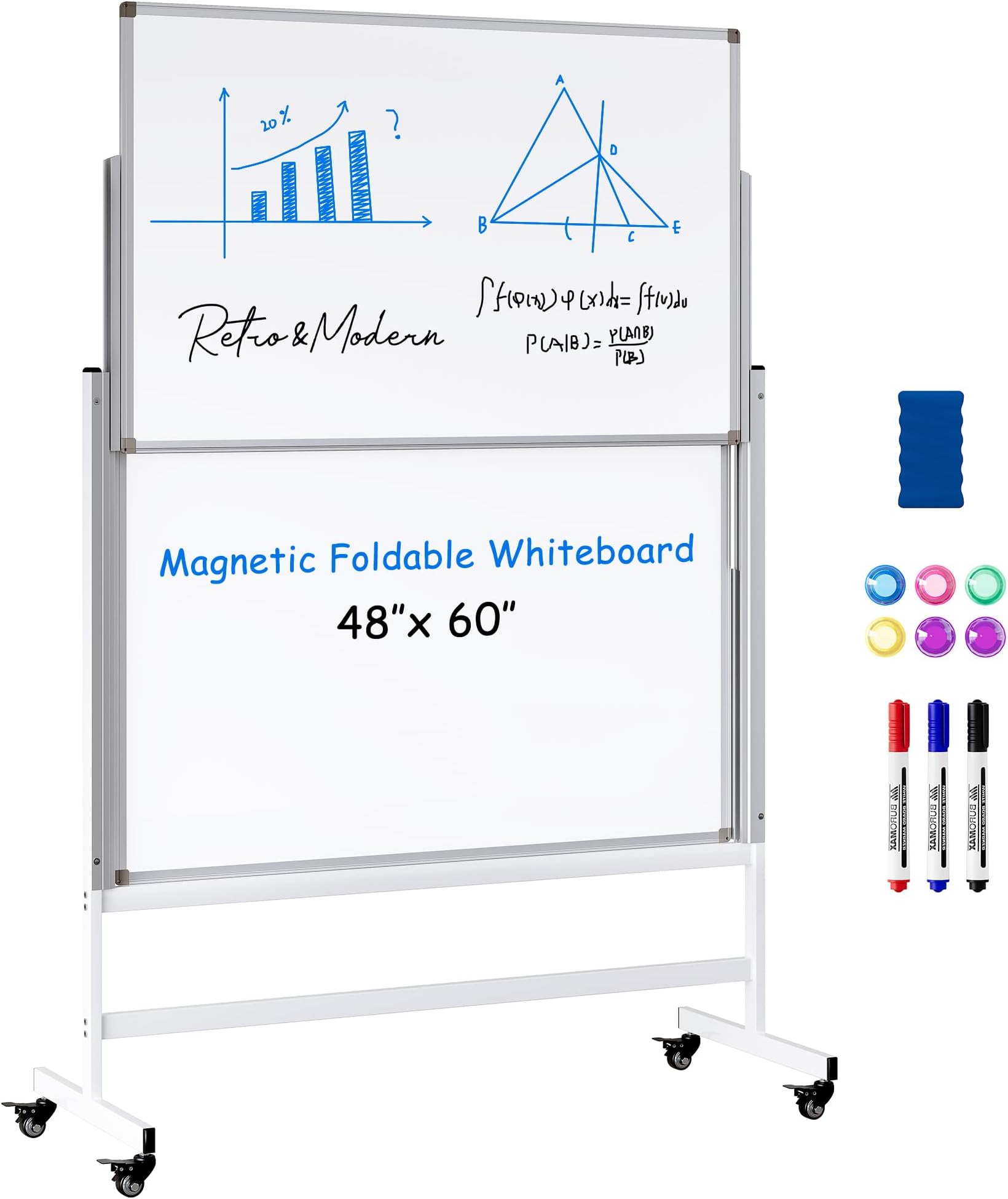 Amazon.com: Leomru 60 x 48 Double Sided Rolling Whiteboard, Large ...