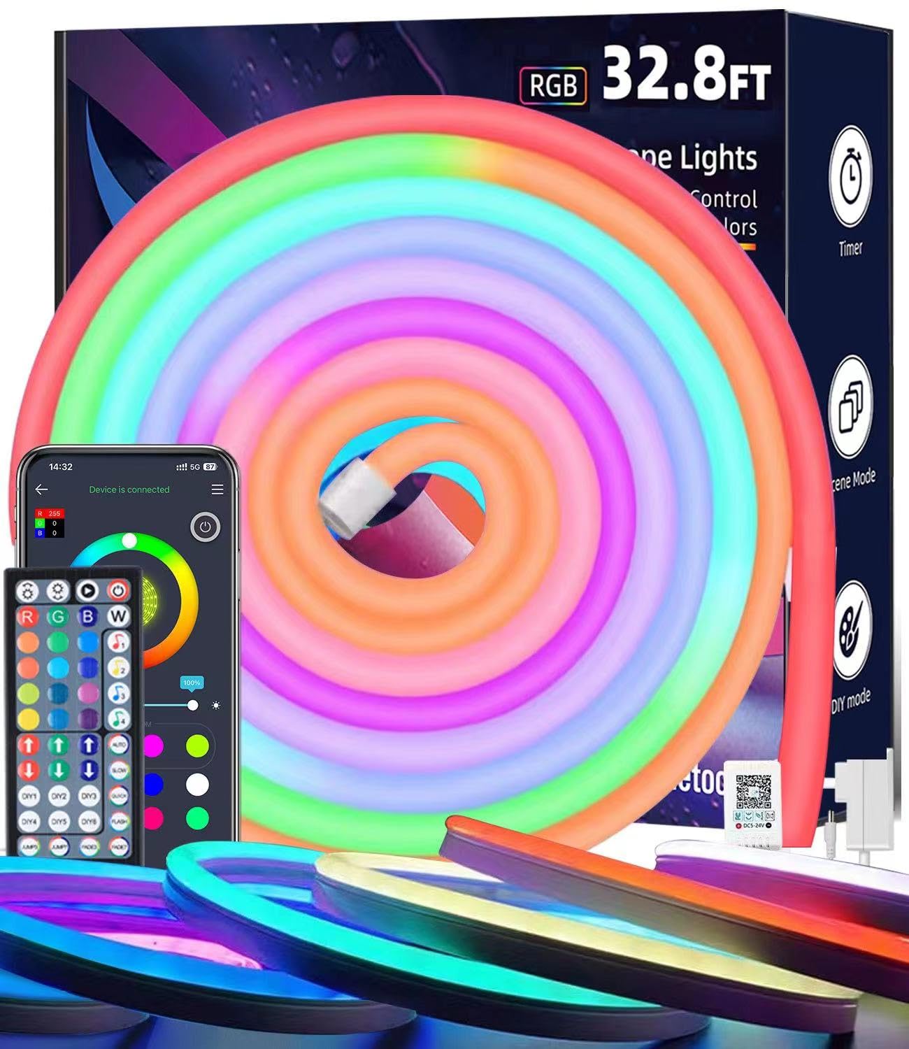 Keepsmile 32.8ft LED Neon Lights,Smart App Remote Control Music Sync ...