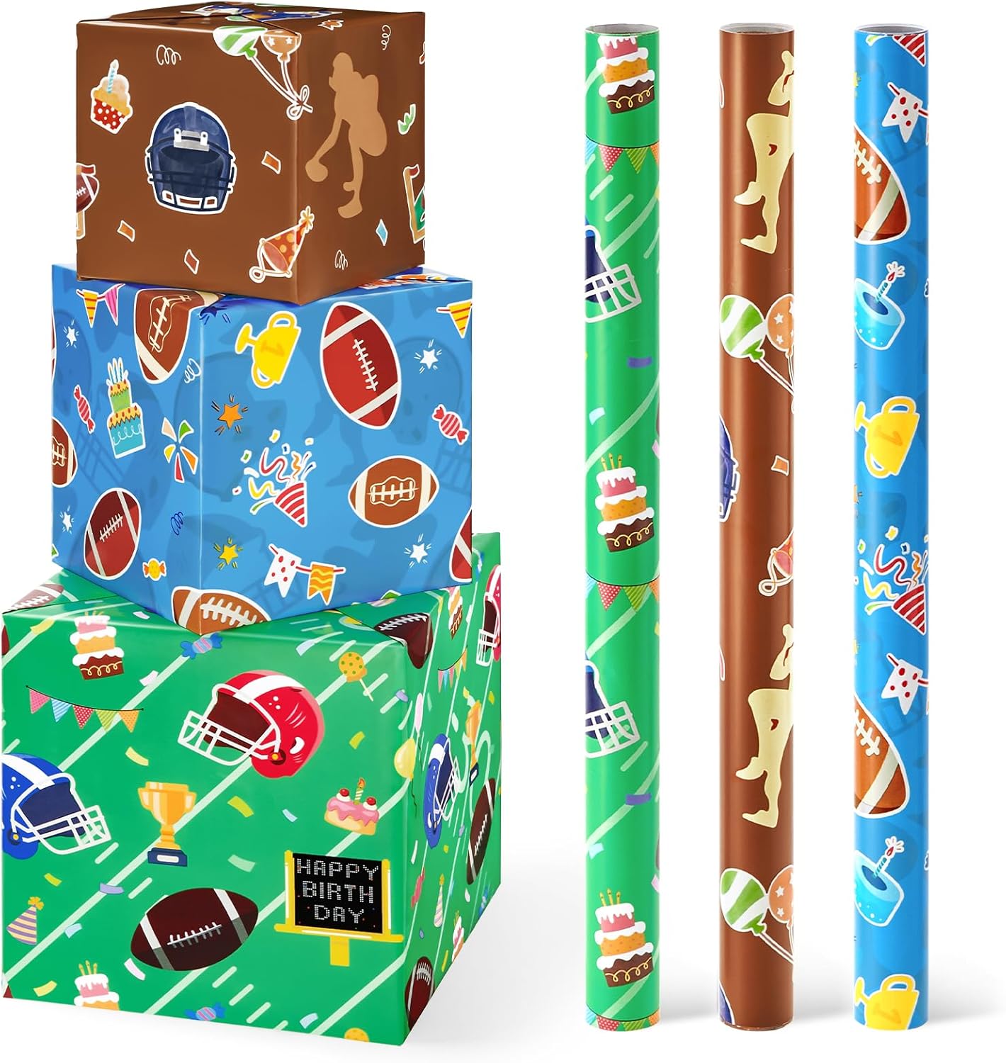 Amazon.com: WERNNSAI Football Wrapping Paper Rolls - 3 Short Rolls ...