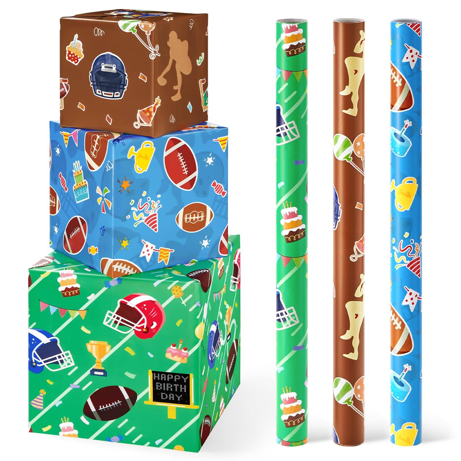 Snapklik.com : WERNNSAI Football Wrapping Paper Rolls - 3 Short Rolls ...