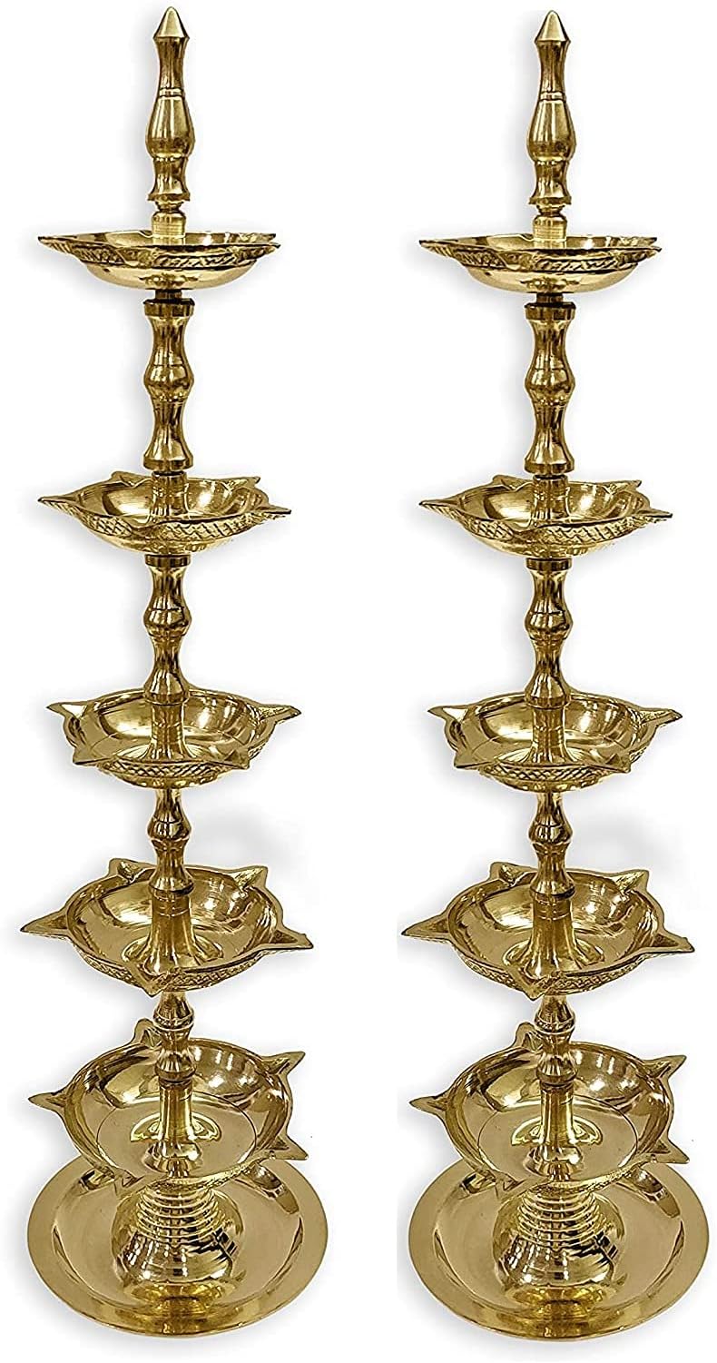 Amazon.com: SATVIK 2 Pc Standing Brass Kerala Samai Diwali Deepak for ...