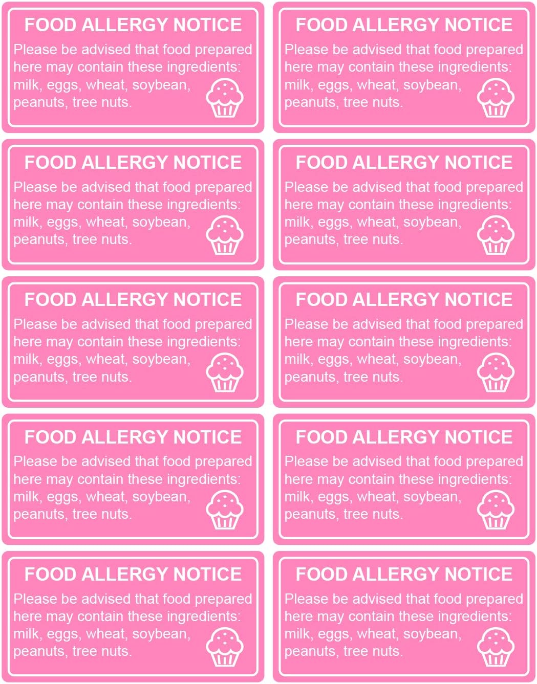 1x2'' 500PCS Pink Removable Food Allergy Warning Labels Allergies ...