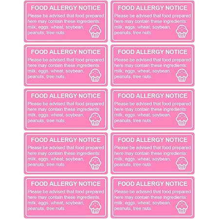1x2'' 500PCS Pink Removable Food Allergy Warning Labels Allergies ...