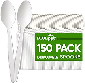 Amazon.com: ECOLipak 150 Pcs White Disposable Spoons, 6.7 Inch Large ...