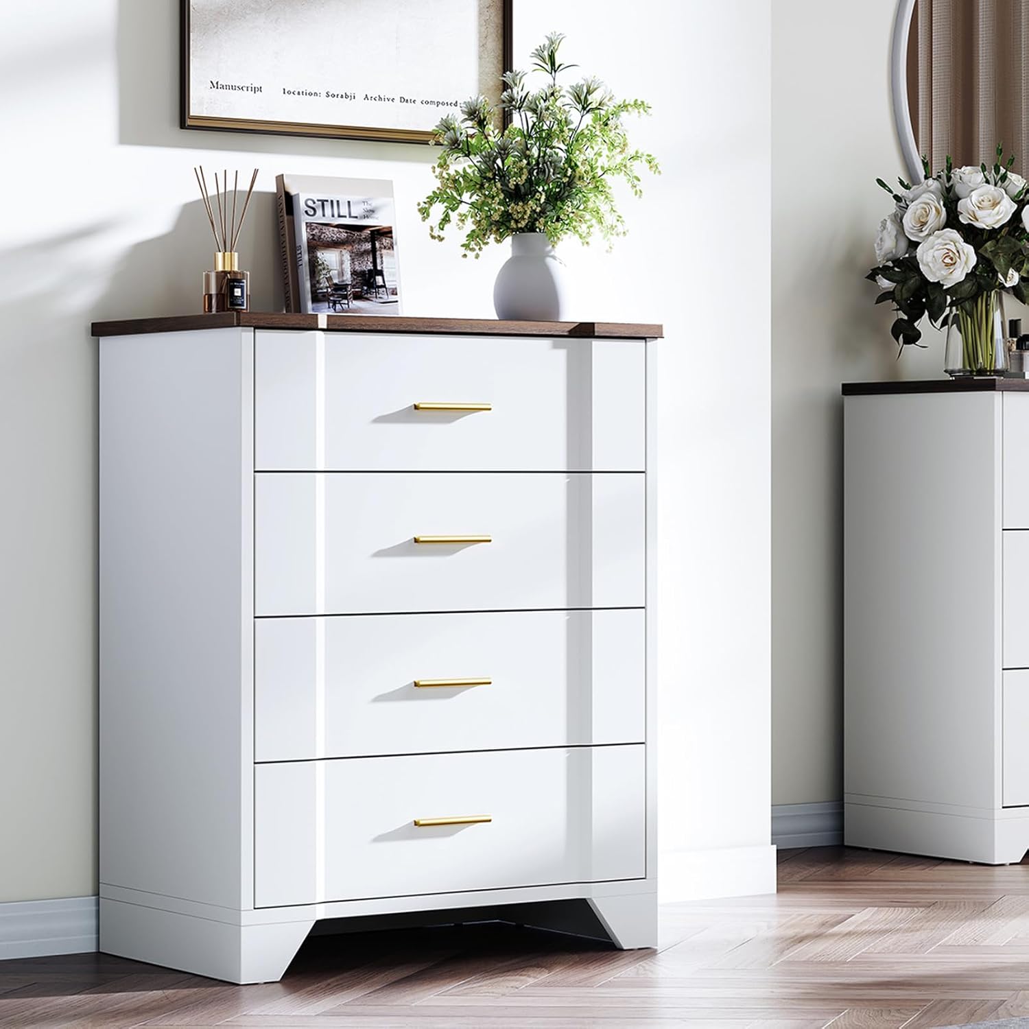 Amazon.com: FFBCFDK Farmhouse 4 Drawers Dresser for Bedroom, Wood Chest ...