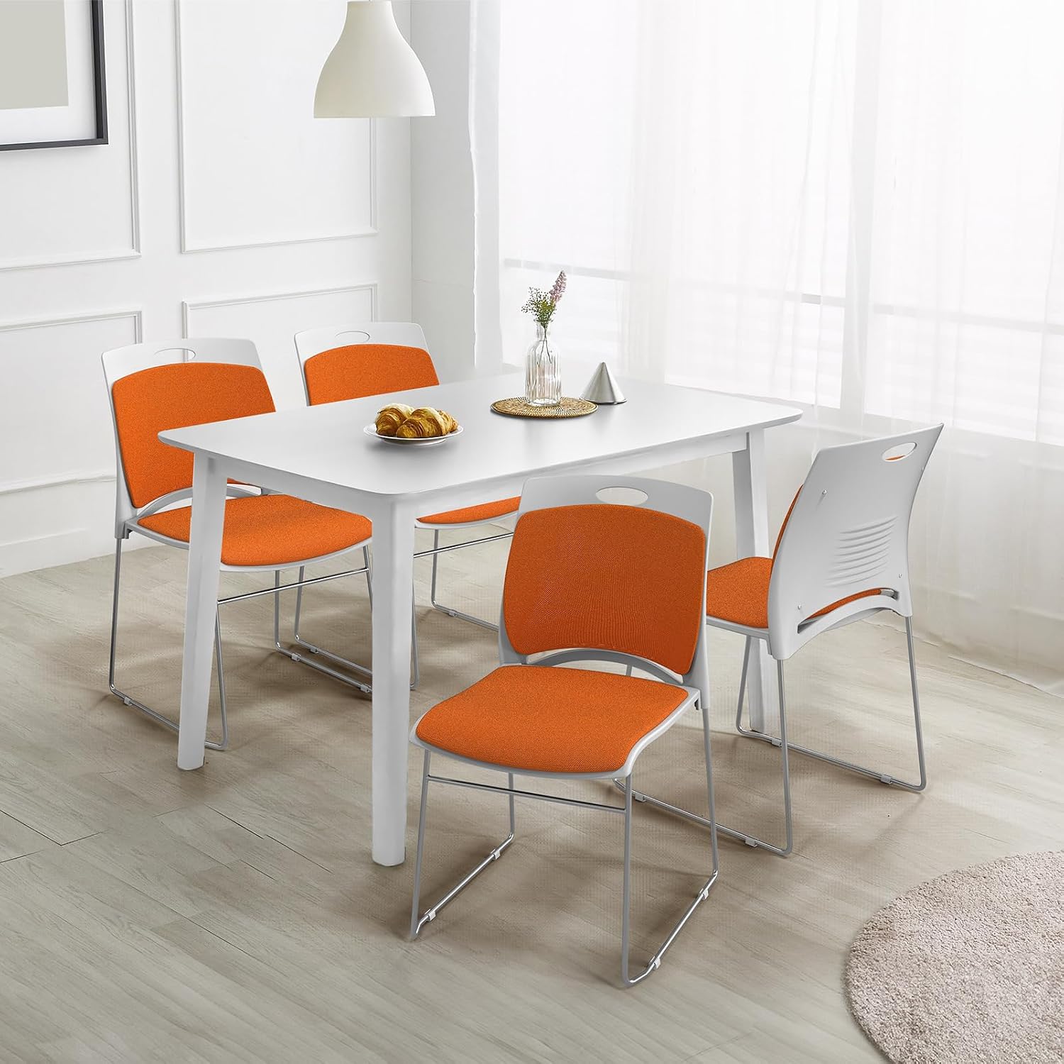Amazon.com - VINGLI Orange Stackable Dining Chairs Set of 4, Mesh ...