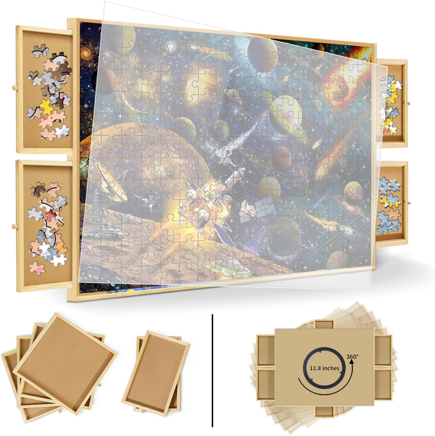 Becko US 2000-pc Foldable & Tilting Jigsaw Puzzle Board with 8 Drawers ...