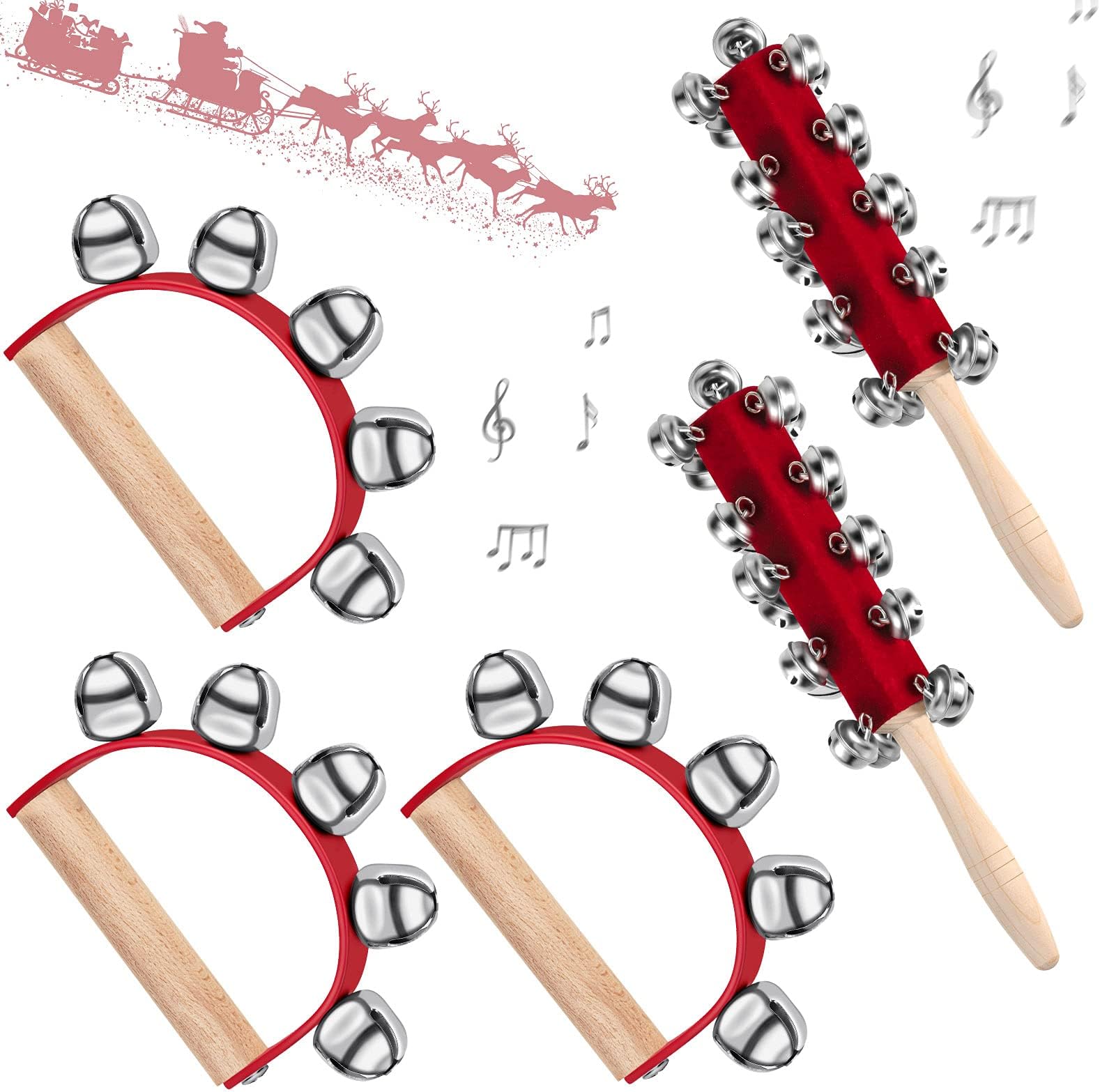 Amazon.com: VIHOSE 5-Piece Wooden Handle Jingle Bells Shaker Set ...