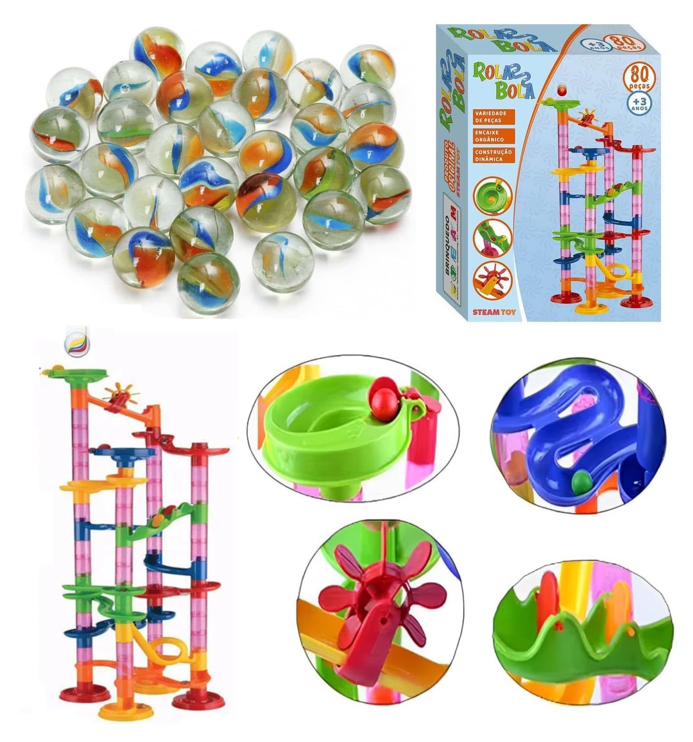 Brinquedo Educativo Rola Bola 80 Peças, Blocos de Construção STEAM ...
