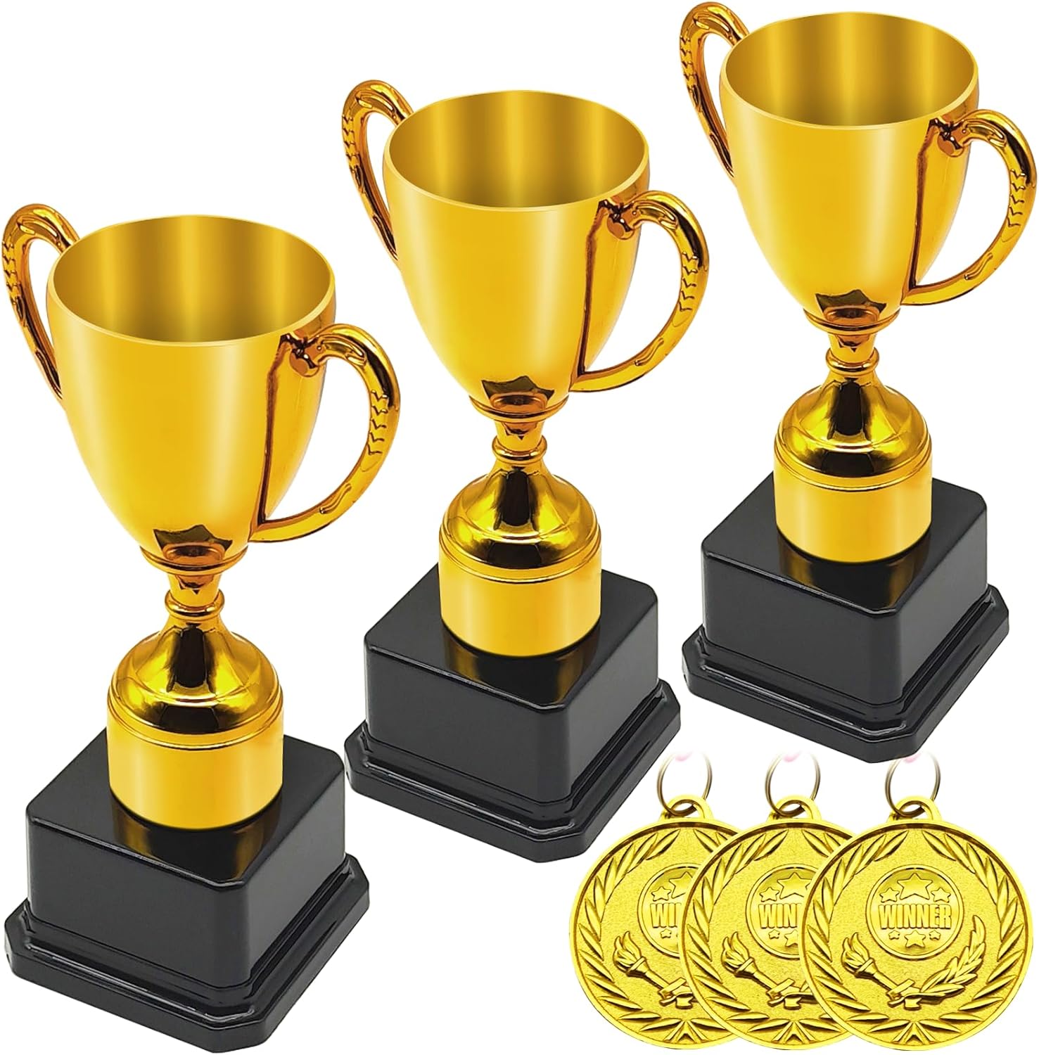Amazon.com : Fun Gold Plastic Trophies 6 Pack -Medals for Awards, Award ...