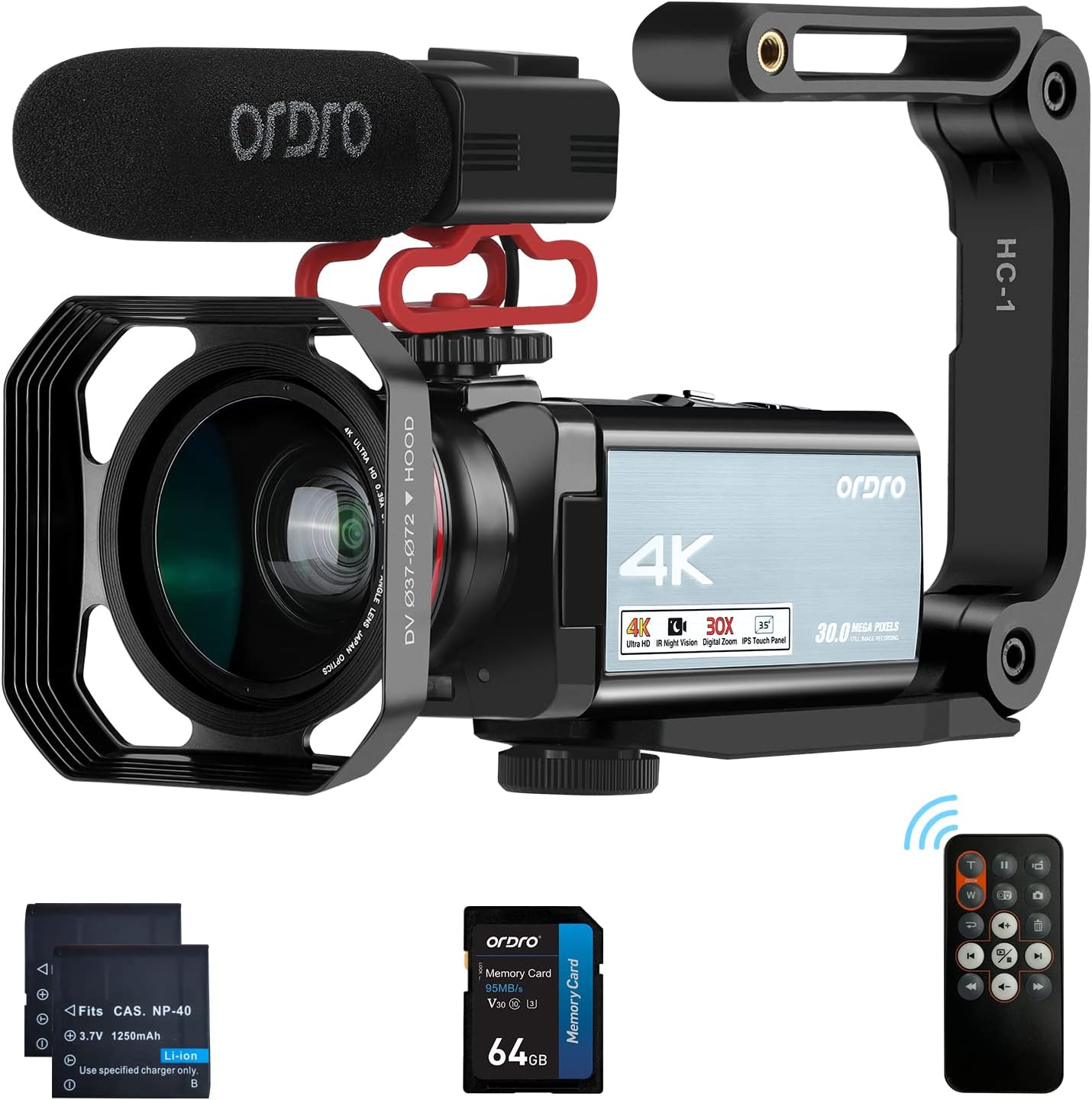 Amazon.com : ORDRO 4K Camcorder Video Camera AX10 HD 30MP 60FPS 30X ...