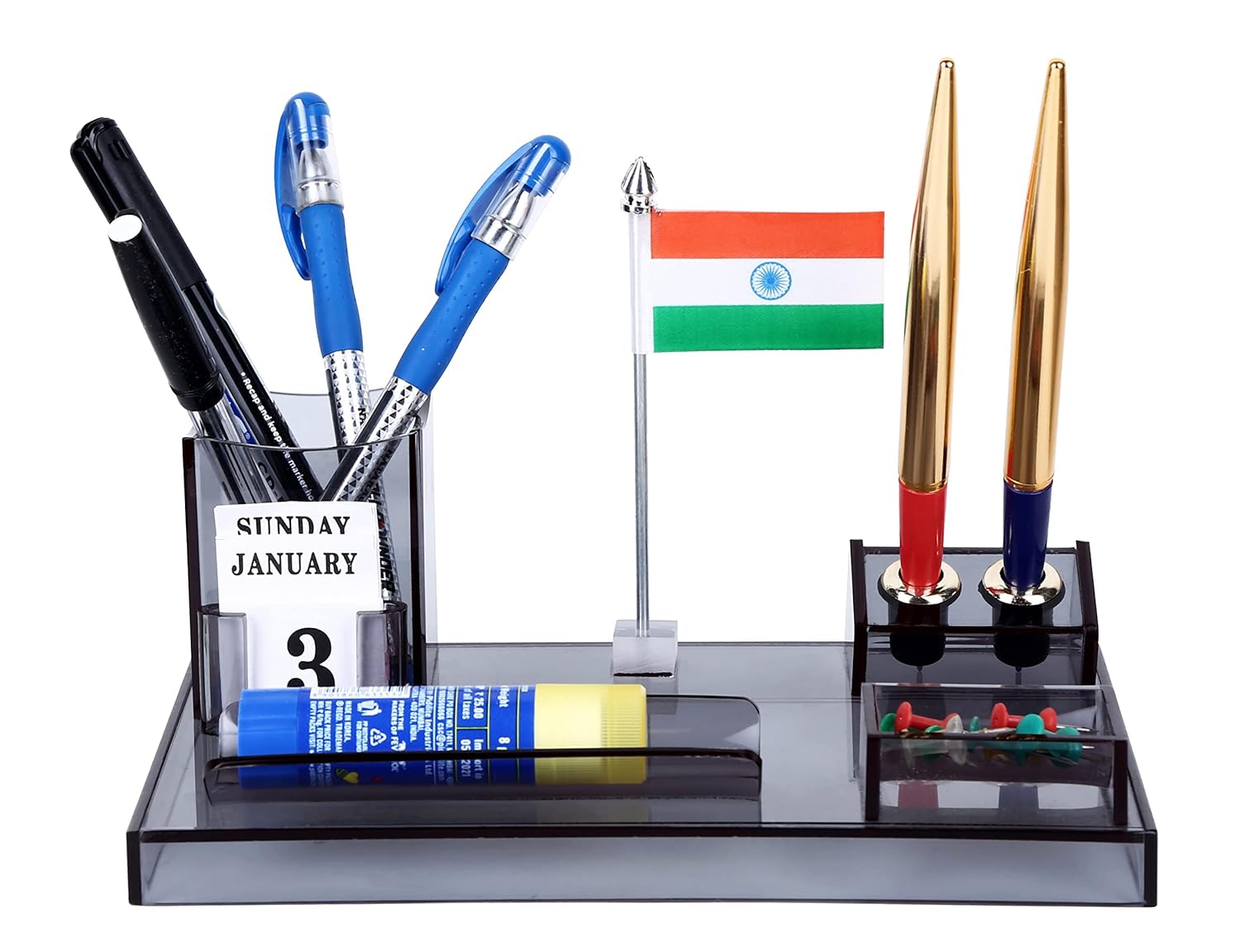 Holywell | Acrylic Office Study Pen Stand with 5 Compartments | For ...