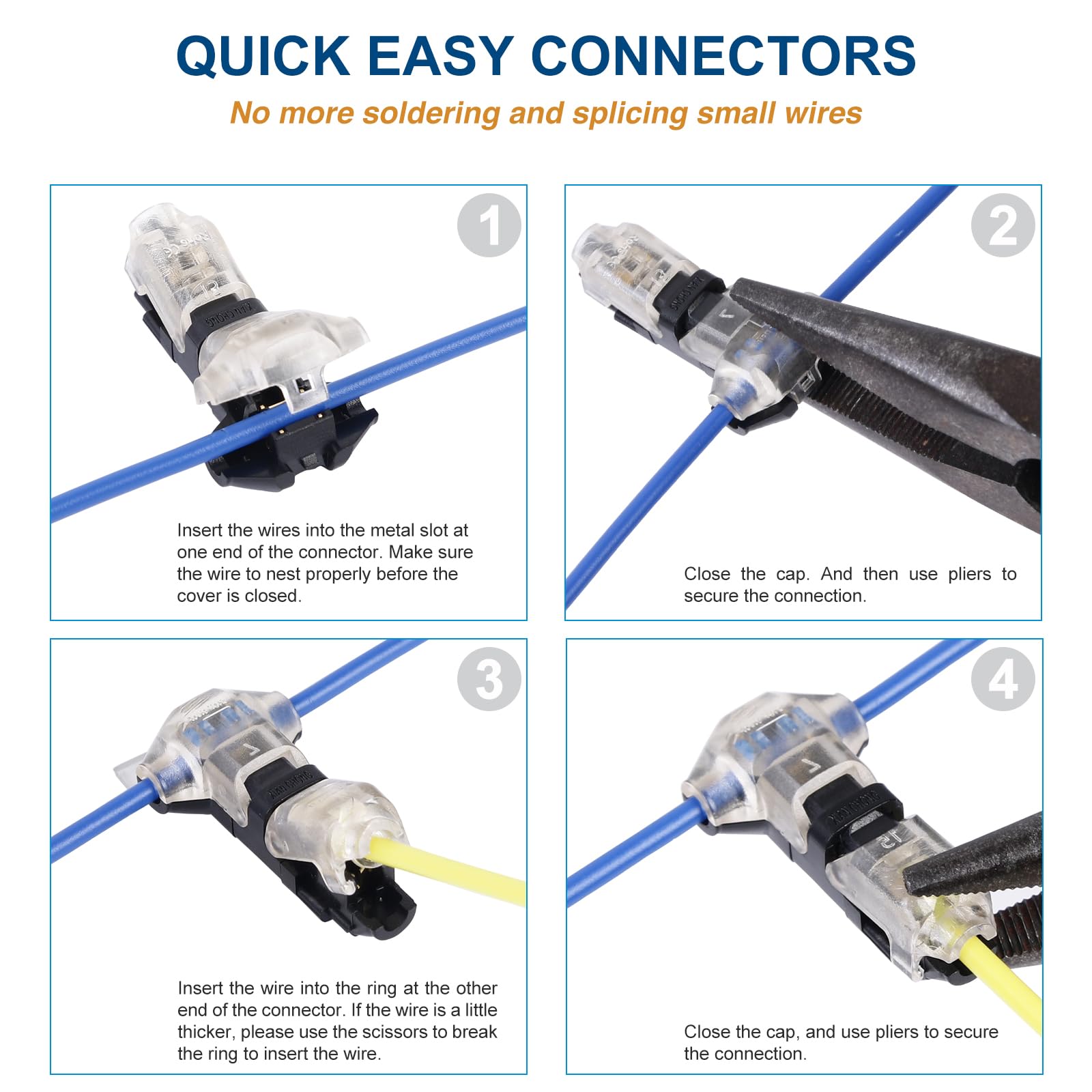 Snapklik.com : T Tap Wire Connectors For 14-18 AWG, Self-Stripping Wire ...