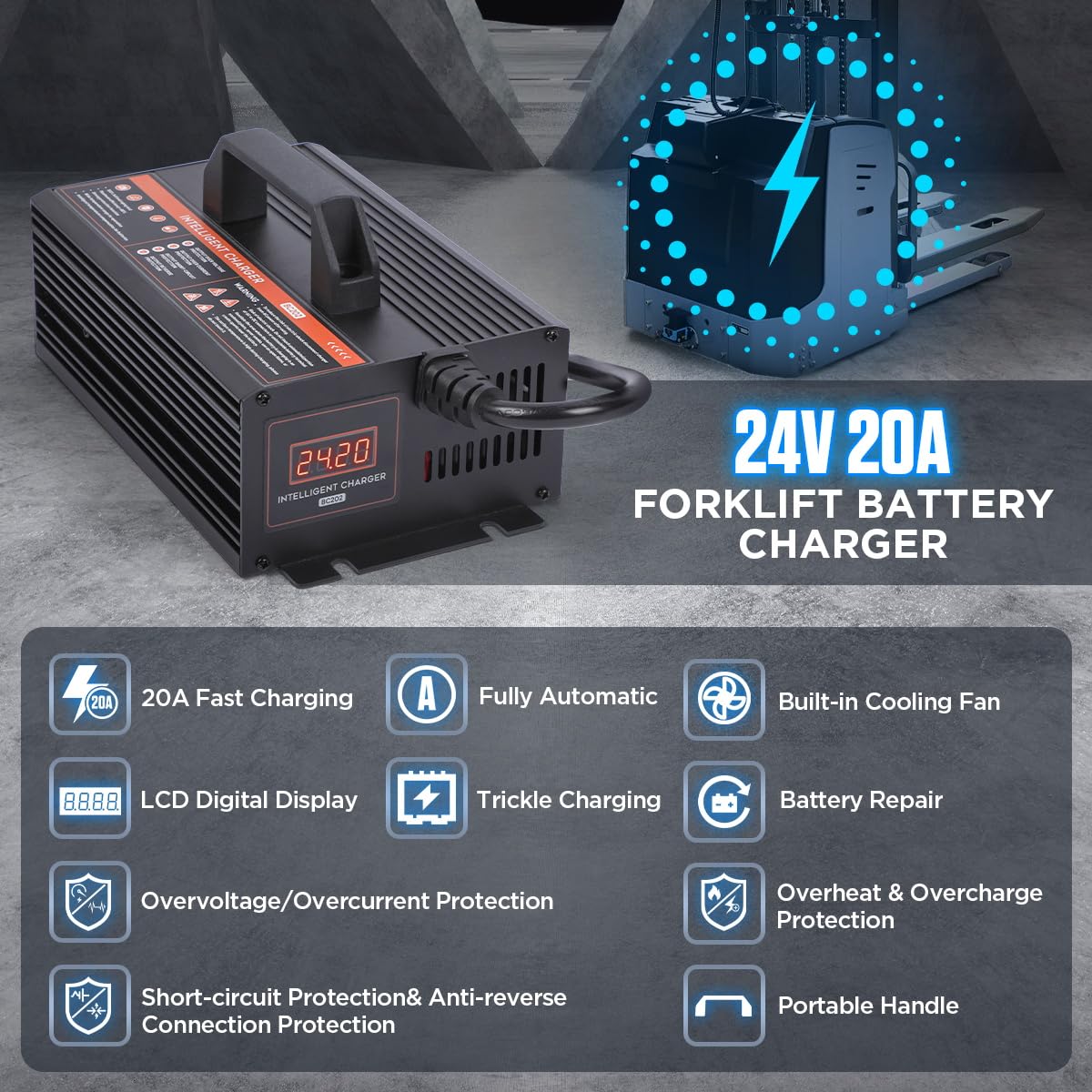Snapklik.com : Forklift Battery Charger 24V 20A Smart Forklift Charger ...