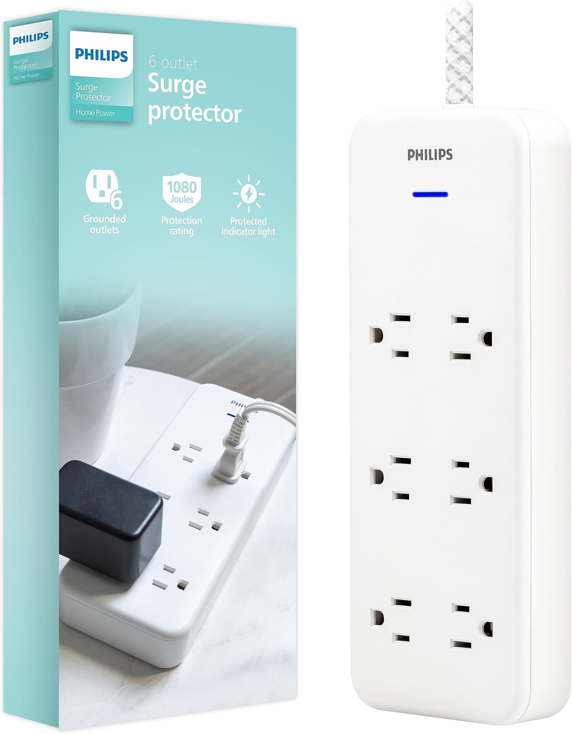 Amazon.com: Philips 6 Outlet Surge Protector Power Strip, Designer ...
