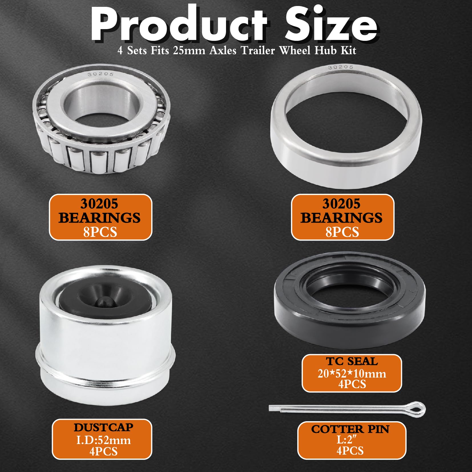 Snapklik.com : 4 Set Trailer Axles Bearings Kit: 30205 Bearings Races ...
