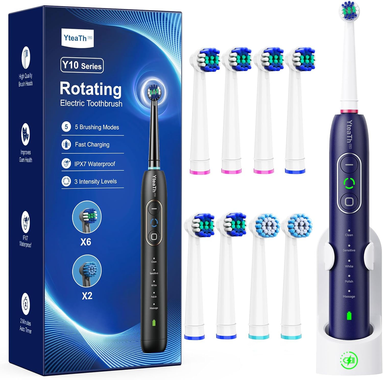 Rotating Electric Toothbrush with 8 Brush Heads for Adults and Kids, 3 ...