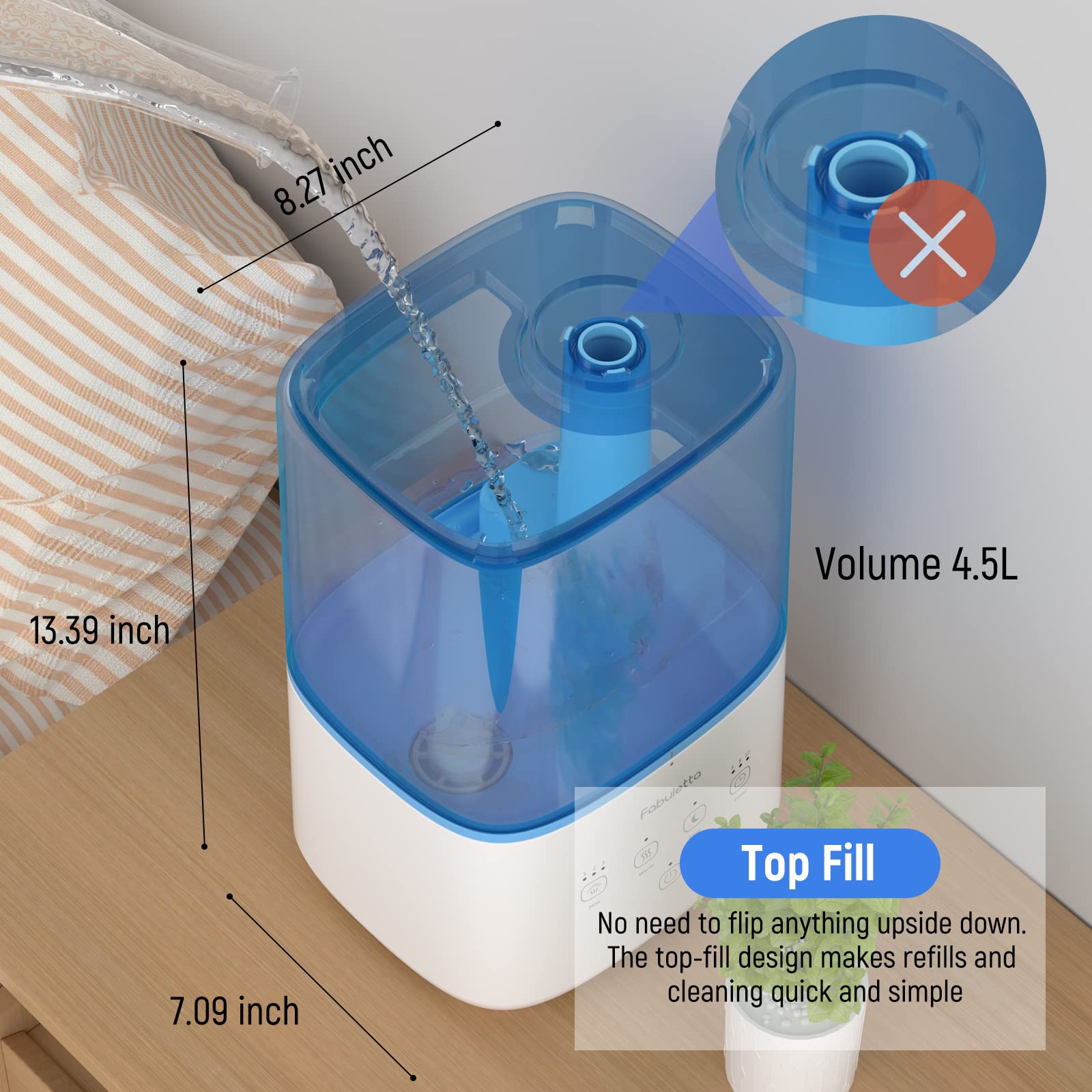 Snapklik.com : FABULETTA Humidifiers For Bedroom, 45L Cool And Warm ...