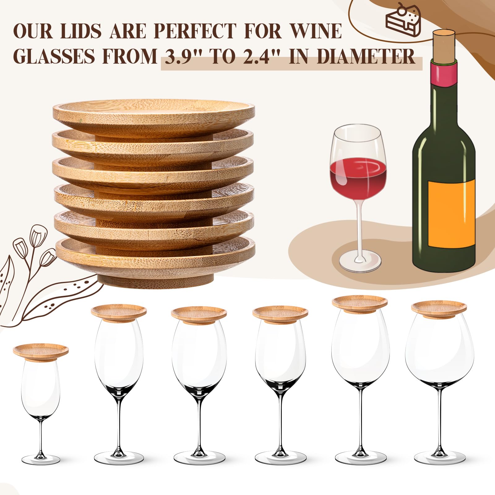 Charcuterie Toppers For Wine Glasses Mumufy 16-Pack Bamboo Wine Glass ...